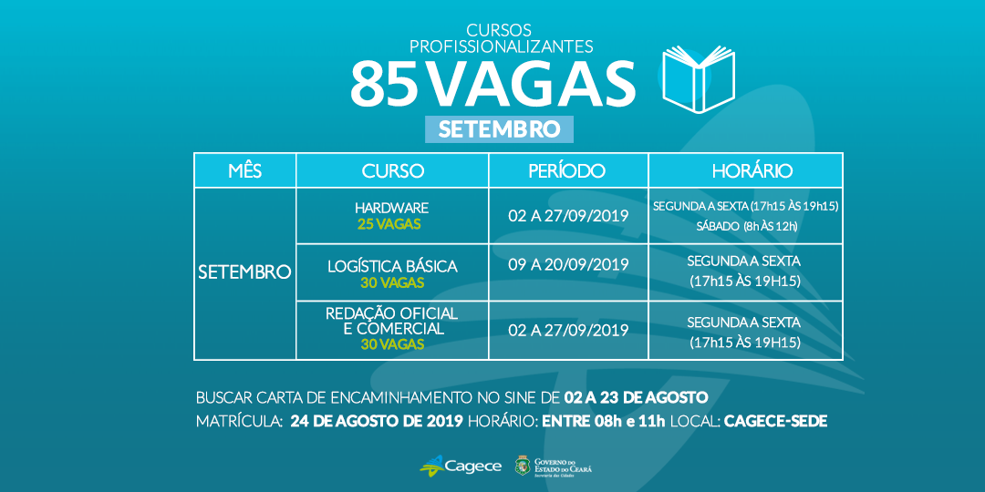 Cagece oferta 85 vagas para cursos profissionalizantes gratuitos no mês ...